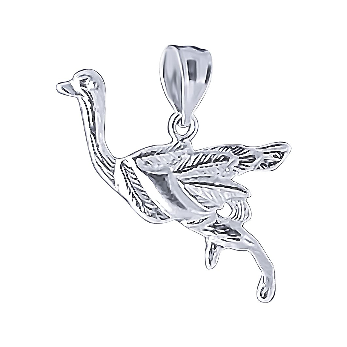 Sterling Silver Ostrich Charm Pendant High Polish Finish with 18 inch necklace (With 18 inch Sterling Silver Rolo Chain)