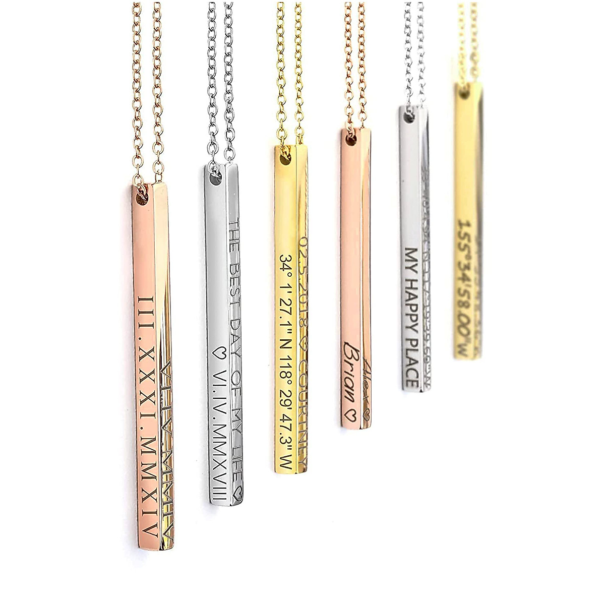 MignonandMignon Personalized Vertical Bar Necklace Coordinate Jewelry Mothers Day Gifts for Her Roman Numeral Graduation Gift Engraved 3D Necklaces for Women Initial Necklace - 4SBN