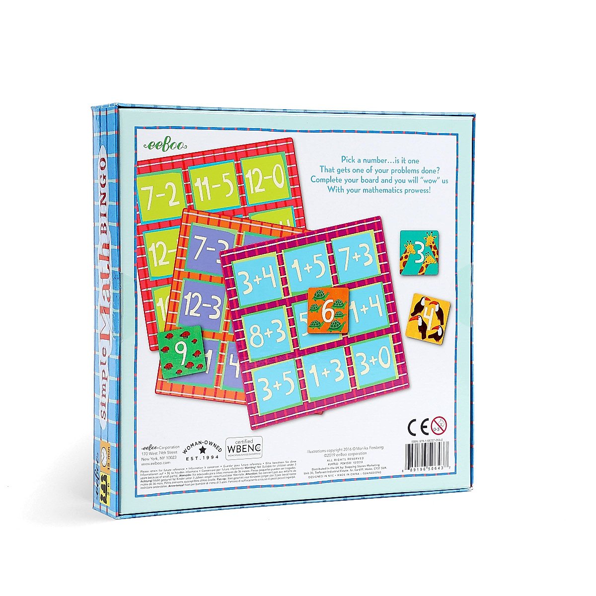 eeBoo: Simple Math Bingo Game, Addition & Subtraction, Match Answers to Complete Number Sentences, 54 Tiles Included, for Ages 5 and up