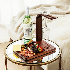 CUTLINX Wineboard Gifts for Aunt - Wine Rack Countertop of Acacia Wood with Corkscrew and Wine Glass Holder - Premium Kitchen Gifts for Aunt from Niece for Birthday, Anniversary - Portable and Durable