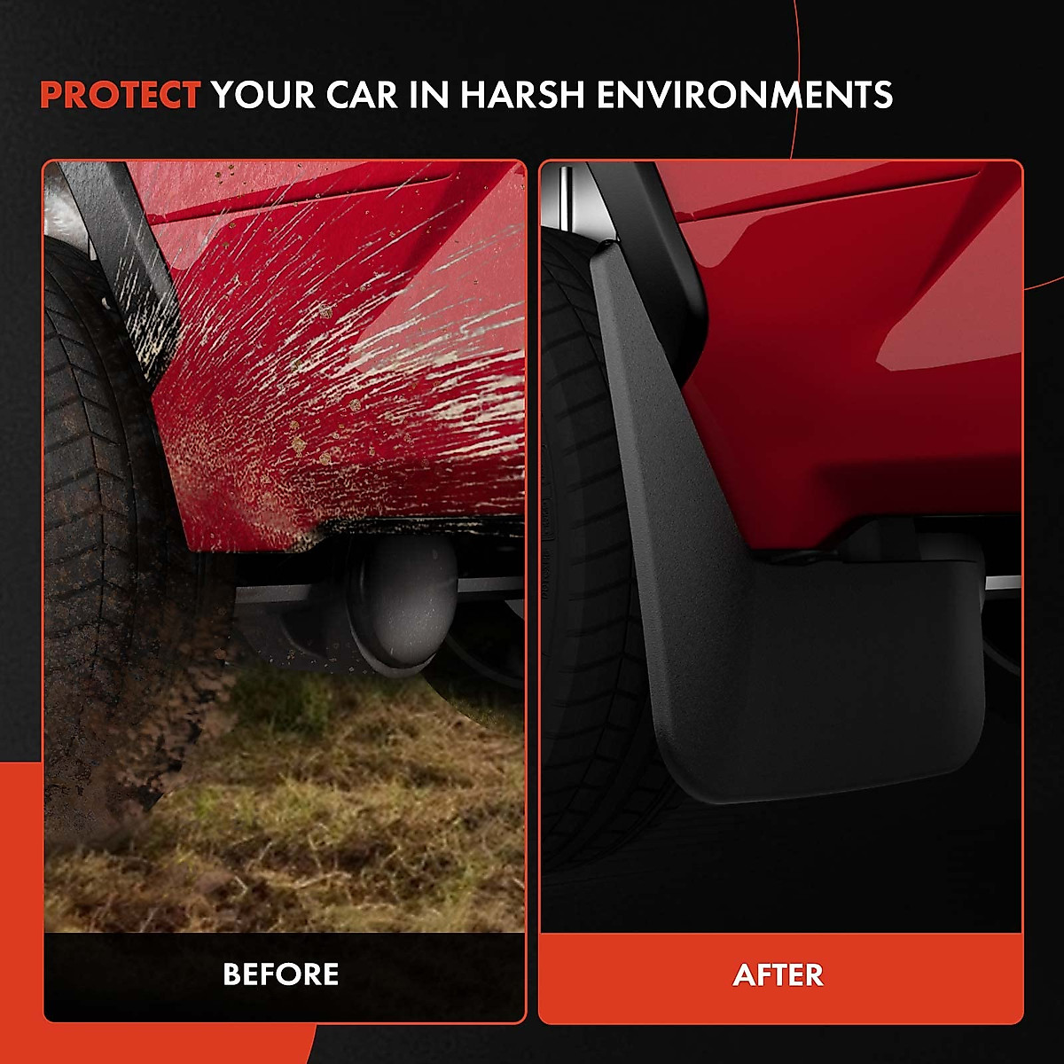 A-Premium Set of 4PCS Mud Flaps Splash Guards Mudguards Mudflaps with Hardware Kits Accessories Compatible with Toyota Tacoma 2023 Pickup, (not fit SR), with Fender Flares, Front LH RH & Rear LH RH