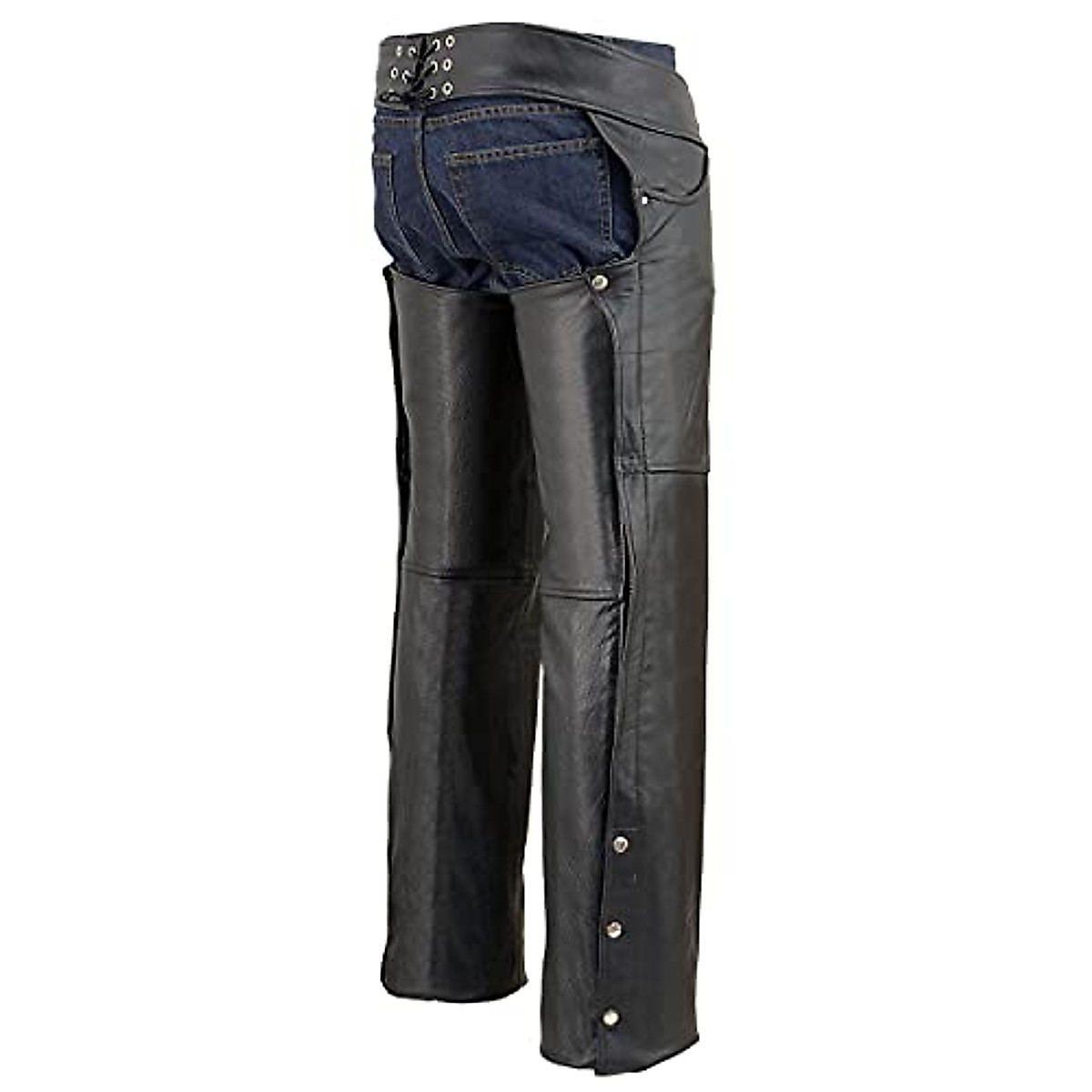 Milwaukee Leather Chaps for Men's Black Premium Leather- Classic Jean Style Pockets Motorcycle Riders Chap- LKM5781 - X-Large