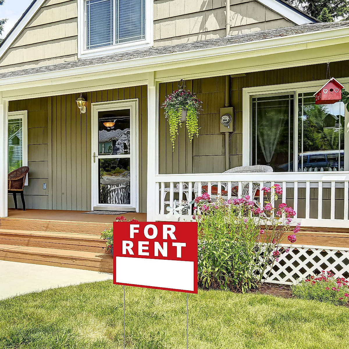3 Pack 12 x 16 Inches for Rent Sign Kit Yard Sign with Tall Stands Double Sided Corrugated Plastic for Rental House Car Apartment Shops Business (Red)