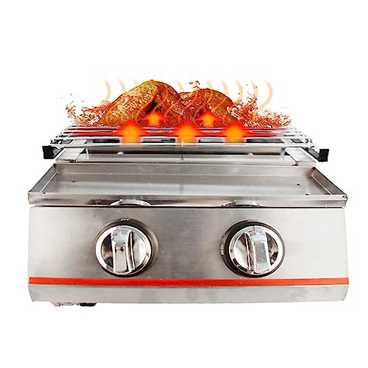 RustyVioum 2 Burner Gas Bbq Grill, Portable Table Top Smokeless Gas Grill, Stainless Steel Portable Grill Cooker for Outdoor Cooking Party Sliver