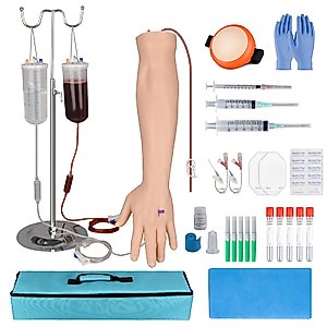 MedEduQuest Intravenous Practice Arm Kit for Nursing Student，Phlebotomy Practice Kit Latex-Free with Portable Case（Education Use Only）
