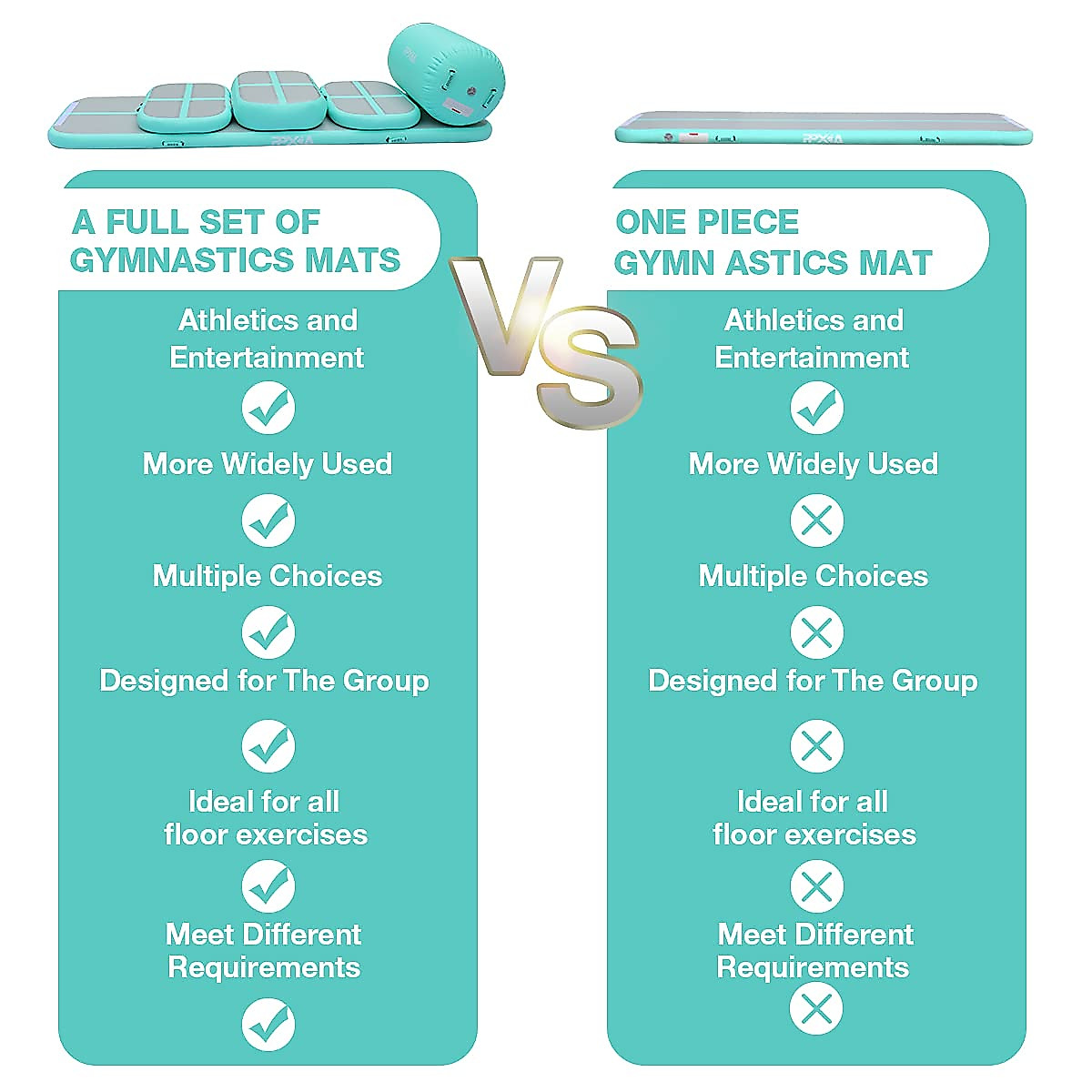 Gymnastics Mat Inflatable Tumbling Mat 4 inches Thickness Air Floor Tumble Air Tumbling Mat Set with Pump for Training Cheerleading Home Use Beach Park and Water Use (Green-5PCS)