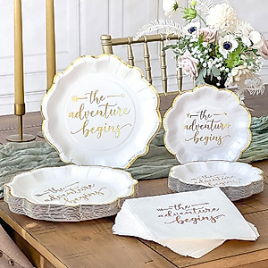 Kate Aspen The Adventure Begins 72 Piece Classic & Elegant Paper Party Tableware Set (24 Guests), Party Supplies, Wedding Decor for Bridal Showers, Engagements and Receptions