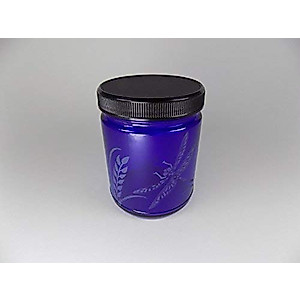 IncisoArt Hand Etched Decorative Jar Permanently Sandblasted (Sand Carved) Glass Handmade Custom Canister Screw-Top Lid (9 Ounce, Cobalt Blue Dragonfly Grass)