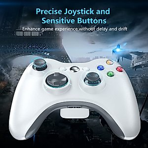 Oussirro Wireless Controller for Xbox 360, 2.4GHZ Gamepad Joystick Controller Remote for PC Windows 7,8,10 with Receiver Adapter, White