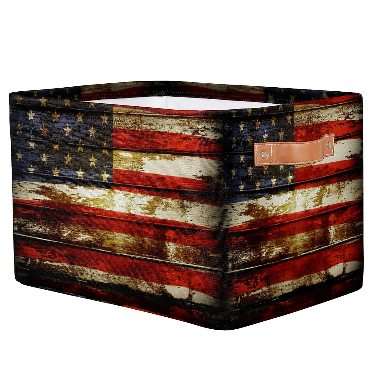 KOBLEN 4th Of July American Flag Wooden Storage Basket Collapsible Storage Cube Box Fabric Toys Storage Bins Large Organizer with Handles for Shelf Closet Bedroom Home Office