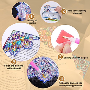 BSRESIN Diamond Art Bookmarks, 4 PCS Cute Diamond Art Bookmarks for Book Lovers, DIY Corner Bookmark Diamond Art Kits for Kids