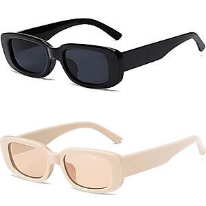 Tskestvy 2 Pack Square Rectangle Sunglasses for Women Men Y2K Retro Trendy Vintage Glasses 90S Cute Aesthetic (Beige and Black)