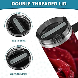FRCSDIY Beautiful Rose Insulated Tumbler with Handle and Straw Lid,30oz Leakproof Stainless Steel Cup BPA-Free Water Bottle