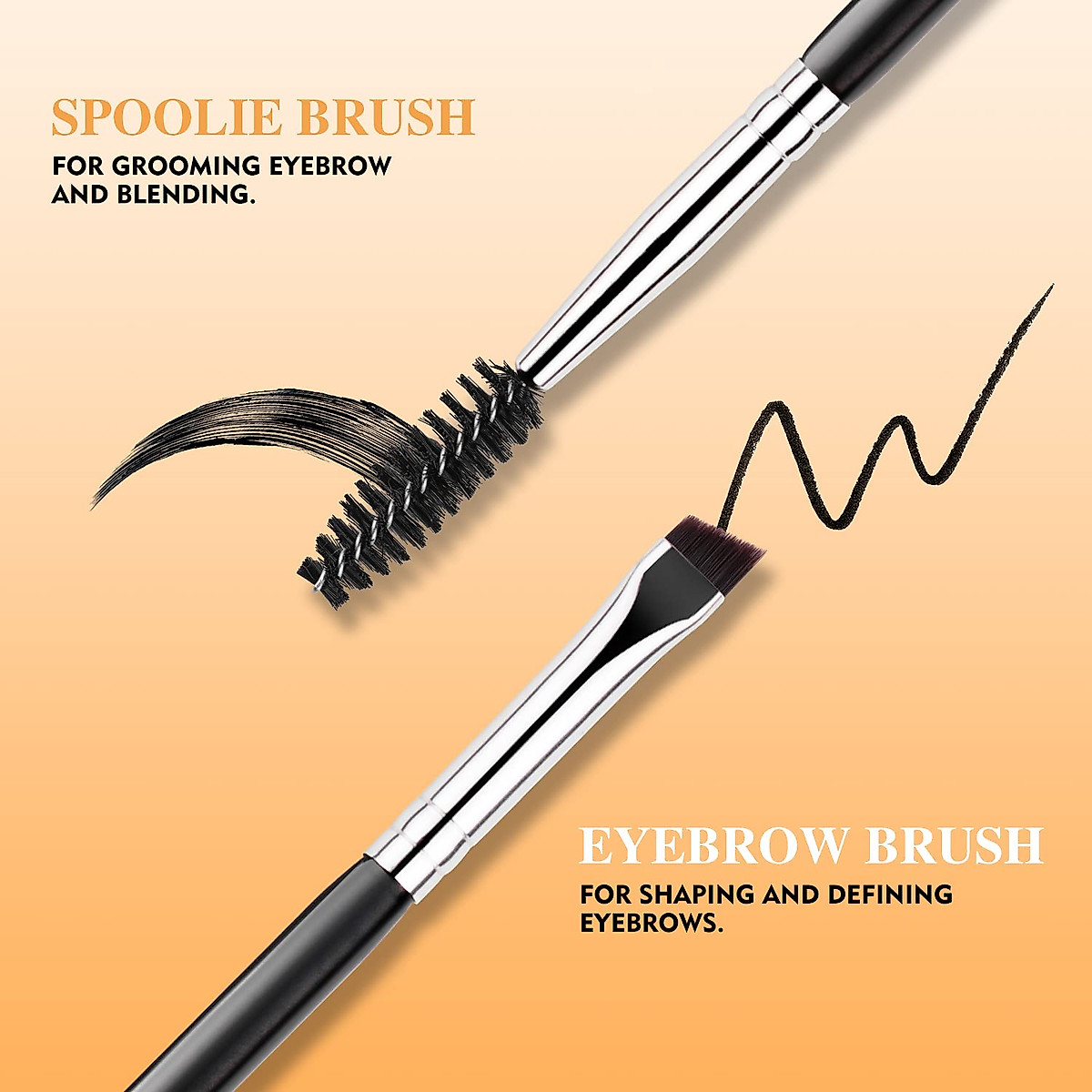 BEILI Duo Eyebrow Brush - Professional Angled Eye Brow Brush and Spoolie Brush