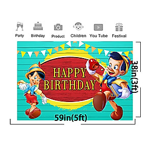 Pinocchio Backdrop for Birthday Party Supplies Wood Photo Backgrounds Pinocchio Birthday Theme Baby Shower Banner 59x38in
