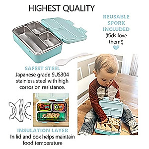 Stainless Steel Mini Lunch Box for Toddler Daycare, Baby Bento for Kids, Eco Metal Portion Sections Leakproof Lid, Pre-School Lunches and Snack Container Ages 3 and up (Soft Green)