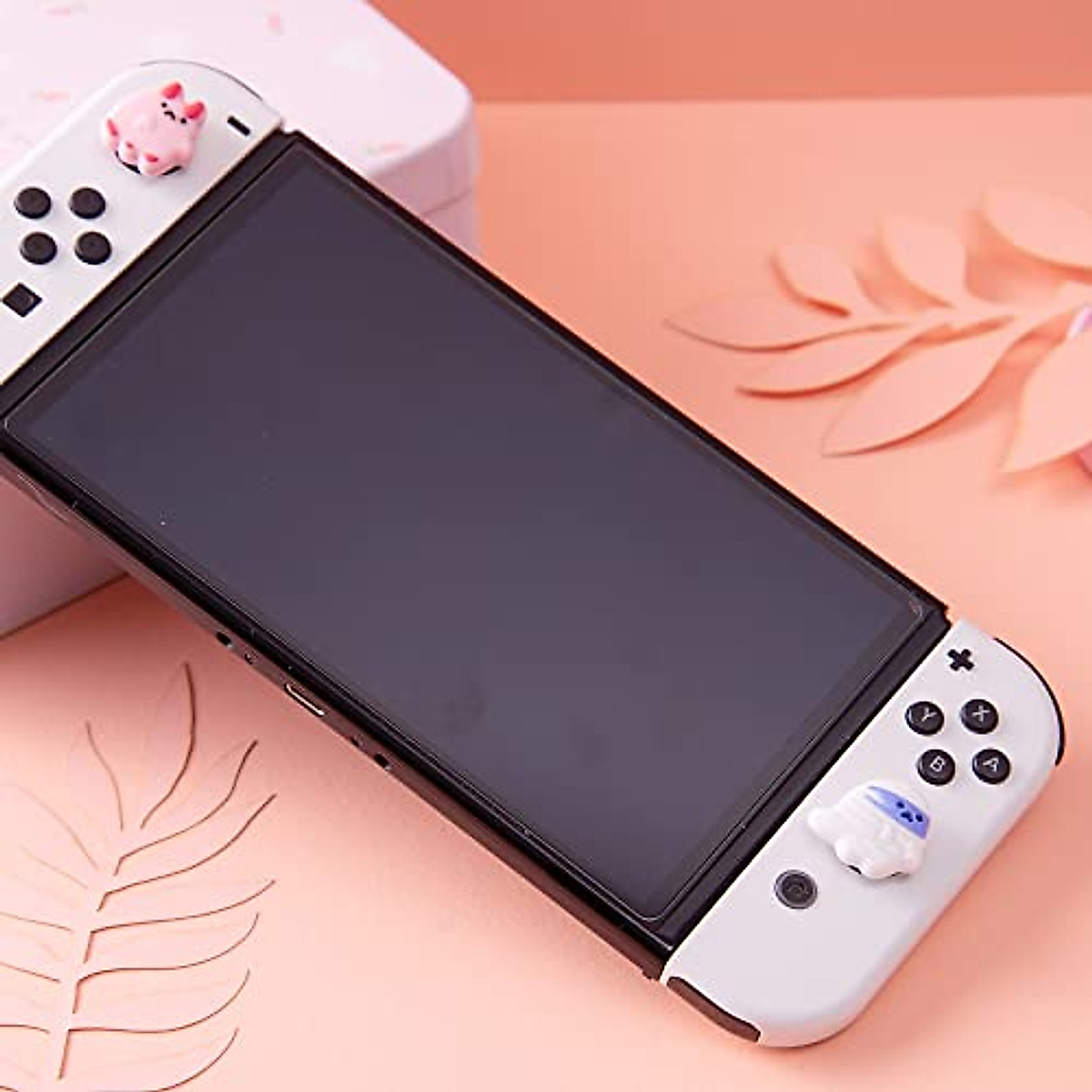 PERFECTSIGHT Cute Switch Thumb Grips, 4PCS Kawaii Ghosts Pattern Joystick Caps Compatible with Nintendo OLED/Lite Console, Amine Soft Silicone 3D Analog Stick Cap Button Cover for NS Joycon Controller