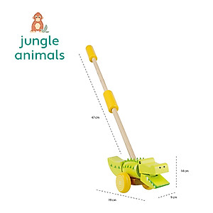 Orange Tree Toys: Push Along: Crocodile - Wooden Toy, Colorful Wheeled Character w/Handle, Encourage First Steps, FSC Certified, Toddler Kids Age 1+