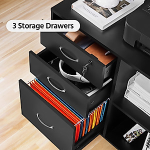 Yaheetech Black File Cabinet with Lock for Letter, A4 Size,3 Drawer Lateral Filing Cabinet Printer Stand with Open Storage Compartments,Mobile Filing Cabinet for Home Office, Black