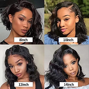 Body Wave Lace Front Wigs Human Hair Pre Plucked With Baby Hair Swiss Lace Front Wigs Human Hair Brazilian 4X4 Lace Closure Human Hair Wigs Natural Color For Black Women 180% Density（14inch）