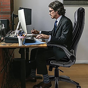 COLAMY High Back Office Chair-Executive Computer Office Chair with Flip-up Arms Adjustable Height Swivel Chair, Thick Padded Leather for Comfort and Ergonomic Design for Lumbar Support (300lbs, Black)