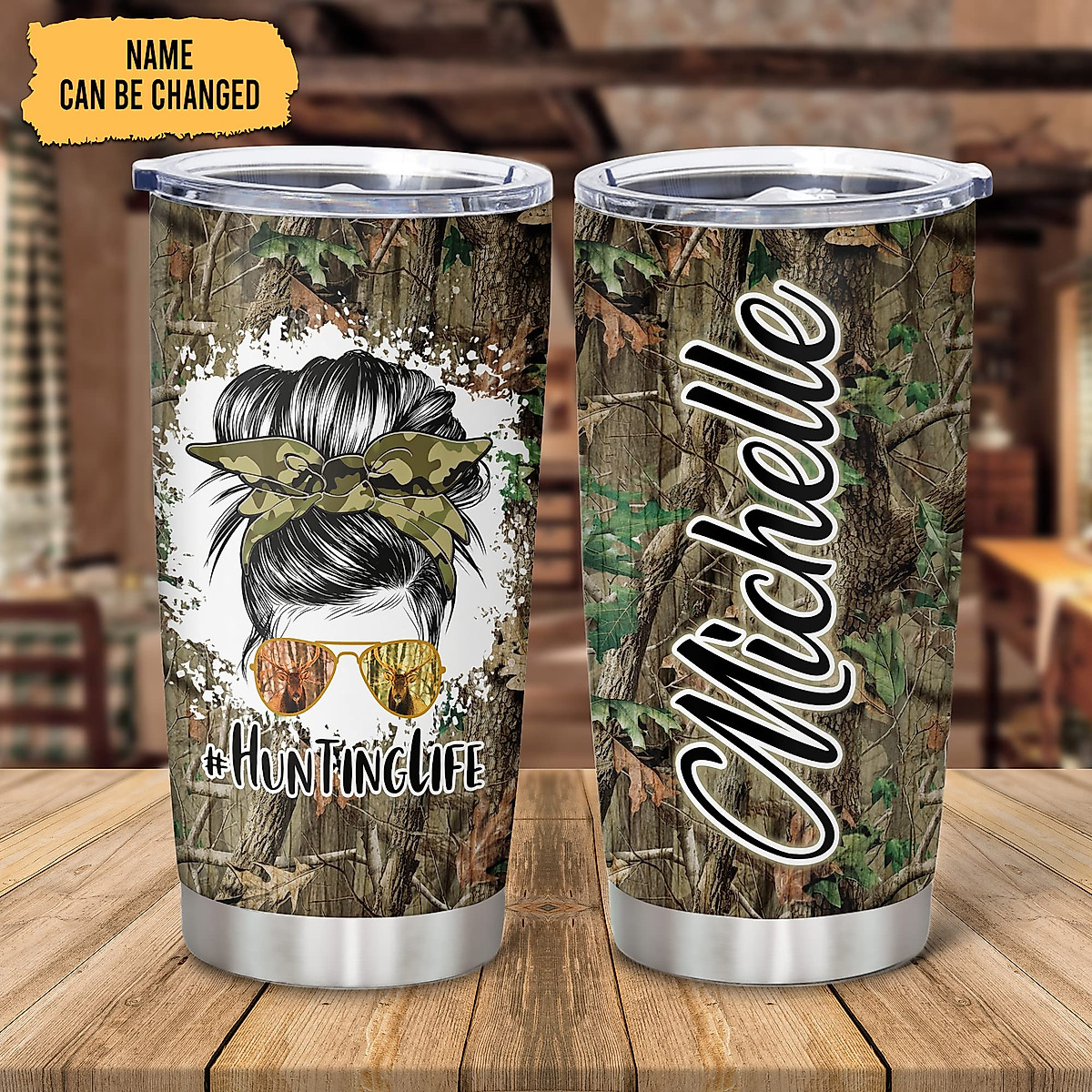 Hyturtle Personalized Hunting Gifts For Women - Huntinglife Camo Customized Name Tumbler 20 Oz Travel Coffee Mug Stainless Steel - Hunting Gift For Mom, Her, Hunters On Birthday, Christmas
