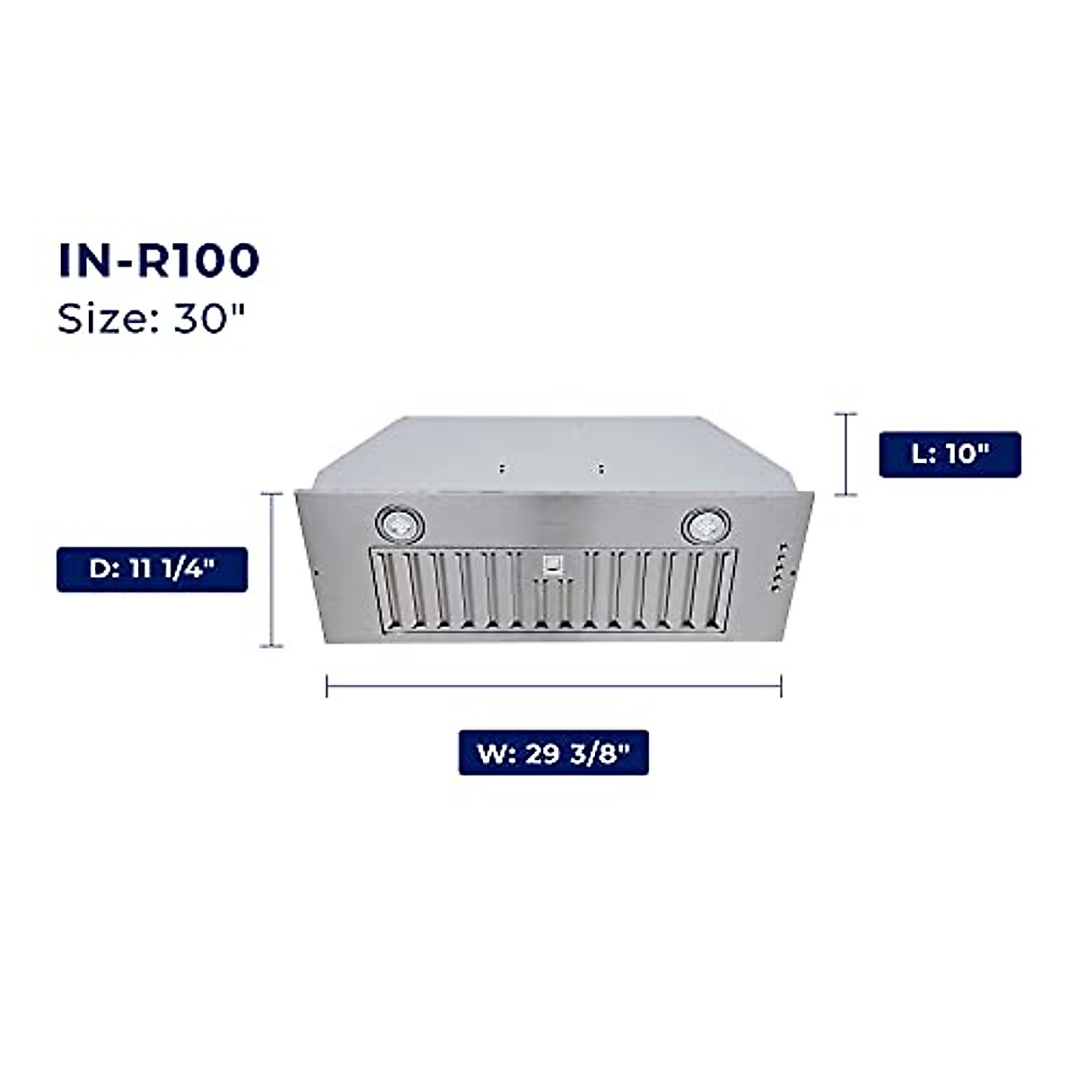 Hauslane | Chef Series Range Hood R100 30" Built-In/Recessed Stove Hood | Compact Stainless Steel | 3 Speed Kitchen Exhaust Fan with Light | Dishwasher-Safe Baffle Filter | 6" Duct