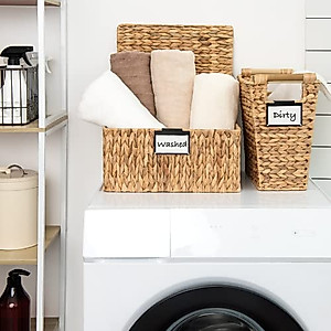 StorageWorks Wicker Waste Basket with Wooden Handles, Rectangular Hand Woven Office Waste Basket, 1 Pack