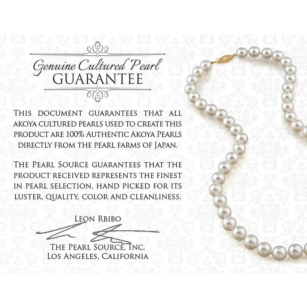 The Pearl Source White Akoya Cultured Pearl Ring for Women with Diamonds and 14K Gold