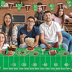 Football Party Supplies Tableware Set Football Theme Party Decorations Including Plates Napkins Cups Touchdown Tablecloth Banner for Football Birthday Party, Serve 24 Guests