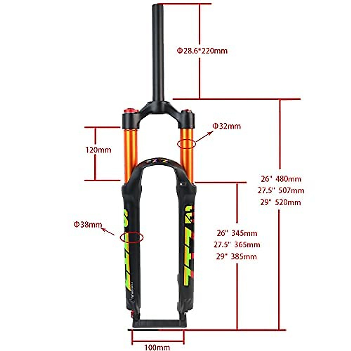 ZTZ MTB Fork Mountain Bike Suspension Fork26/27.5/29 Travel 120mm MTB Air Suspension Fork, Rebound Adjust 1 1/8 Straight Tube QR 9mm Manual/Remote Lockout