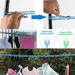 Foshine Clotheslines 2 Pack Clothesline Clothes with 24 Pcs Clips Drying Rope Portable Windproof for Travel Indoor Outdoor Laundry Clothes Line Hanger Camping Home