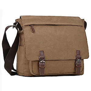 Canvas Messenger Bag for Men Women,Travel Satchel Shoulder bag 15.6 Inch Laptop Bags Business (Coffee)