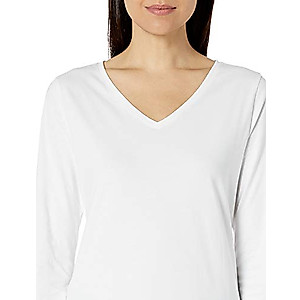 Amazon Essentials Women's Classic-Fit 100% Cotton Long-Sleeve V-Neck T-Shirt, White, Large