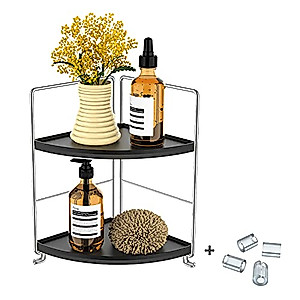 JANUS LiANG 2-Tier Bathroom Organizer Countertop Corner - Makeup Organizer Cosmetic perfume Holder Bedroom Storage Shelf or Kitchen Spice Rack (Chrome + Black)