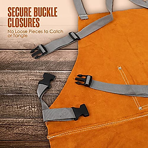 Houseables Leather Welding Apron, Fire Resistant Welder Smock, 23 x 35 Inch, Large, 2 Pockets, Kevlar Stitching, Safety Accessory For Blacksmithing, Carpentry, Torch Work, Roofing, Woodworking, Garage