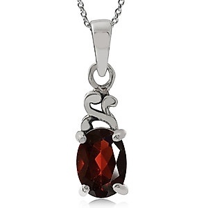 Silvershake Petite Natural Garnet 925 Sterling Silver Victorian Style Pendant with 18 Inch Chain Necklace
