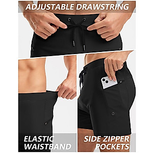 G Gradual Men's Swimsuit Trunks with Zipper Pockets Quick Dry Swimwear Bathing Suit Swim Briefs Board Shorts for Men(Black,L)
