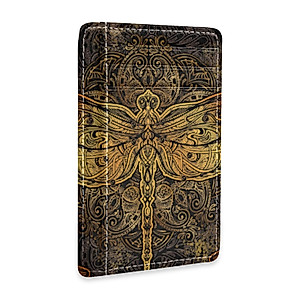 Linomo Thin leather Card Holder and Money Clip Mandala Dragonfly Design Wallet RFID Blocking for Men & Women