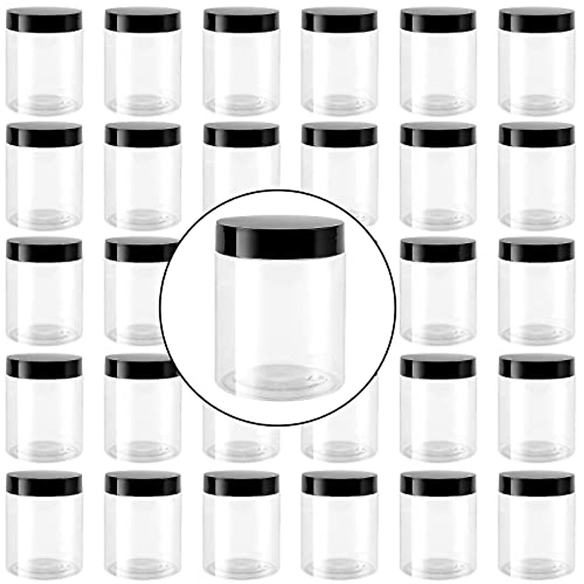 ZEONHEI 30 Pack 8 Oz Plastic Jars with Lids, 250ml Clear Plastic Storage Jars, Wide Mouth Clear Empty Plastic Containers for Food Storage Cream Jam Samples Spices
