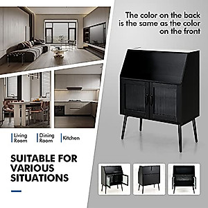 PETSITE Sideboard Buffet Storage Cabinet, Kitchen Accent Console Table with Open Shelf & Tempered Glass Door for Dining Room Hallway, Black