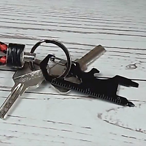 High Strength Measuring Rule Carabiner Tool, Mini Portable Multifunctional Screwdriver Keychain, Slim Design Fits in Your Pocket, Survival Credit Card Multitool Cool Gadget Gifts for Men Women Black