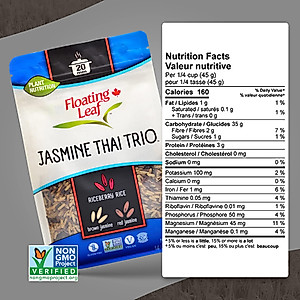 3 Packs x 14 ounces Jasmine Thai Trio, Riceberry Rice (Jasmine Black Rice), Brown Jasmine Rice and Red Jasmine Rice, Non Gluten, Non-Gmo, Kosher and Vegan - Floating Leaf