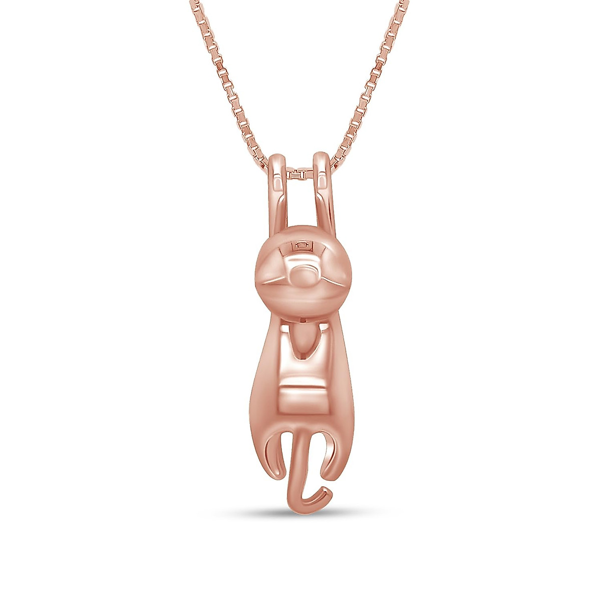 AFFY 14k Rose Gold Over Sterling Silver Flying Hanging Cat Pendant Necklace for Women