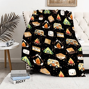 Cute S'Mores Blanket | Ultra Soft Marshmallow Throw Blanket | Plush Warm Cozy Roasted Marshmallows Blanket for Couch/Sofa/Travel/Camping | 40"x50" Camping Blanket | Camper Gifts Home Decor