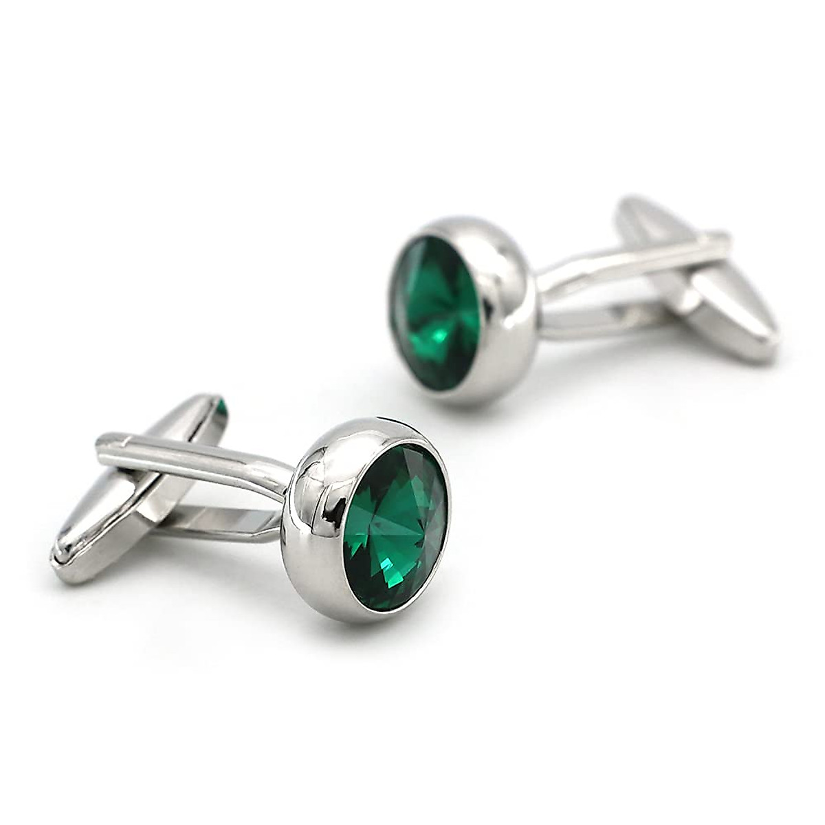 iGame Men's Luxury Crystal Cufflinks Green Color Stone Quality Wedding Cuff Links with Gift Box