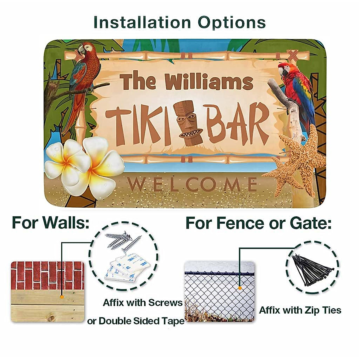 yuqier Personalized Tiki Bar Signs Customized Name Pet Welcome Metal/Wooden Sign Use Indoor/Outdoor Great Gift and Decor for Bar, Restaurant, Pool, Hot Tub, Man Cave and She Shed