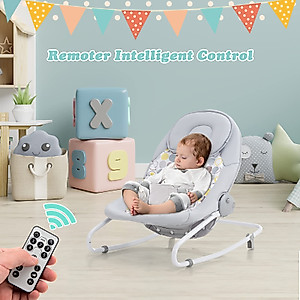 INFANS 2 in 1 Baby Swing and Bouncer for Infants, Portable Newborn Rocker with 5 Speed Sway Music Timing 3 Toys Remote Control, Easy Fold, Compact Electric Baby Swing for 0-6 Months Boy Girl