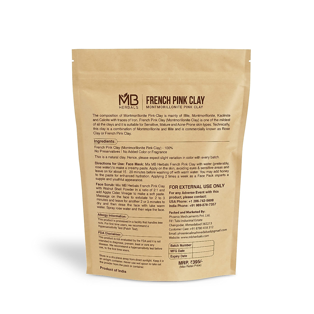 MB Herbals French Pink Clay 8 oz / 0.5 LB | Montmorrillonite Pink Clay (French Rose Clay) | Mild, Hydrating Clay for Sensitive, Matured & Acne-Prone Skin - Packing May Vary