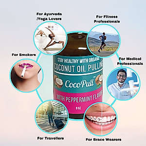 CocoPull - Organic Oil Pulling with Coconut Oil and Peppermint Oil for Healthy Teeth and Gums and Bad Breath Remedy. Natural Teeth Whitening (8 Ounces)